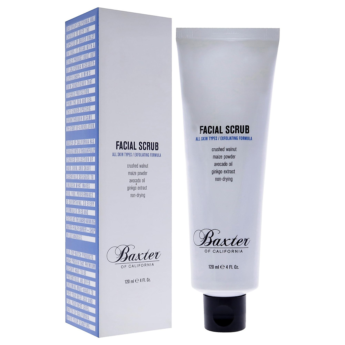Baxter of California Exfoliating Facial Scrub for Men | Non-Drying with Walnut and Avocado Oil | All Skin Types | 4 Fl Oz (Pack of 1)