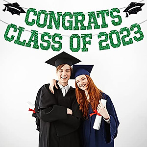 Congrats Class of 2023 Banner, You Did It / Congrats Grad, 2023 Graduation Theme Party Decorations(Black & Green)