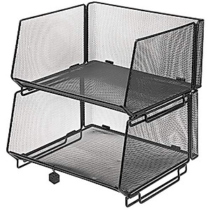 MyGift Deluxe Stackable Metal Wire Mesh Fruit & Produce Basket Rack, Kitchen Stacking Storage Bin, Set of 2