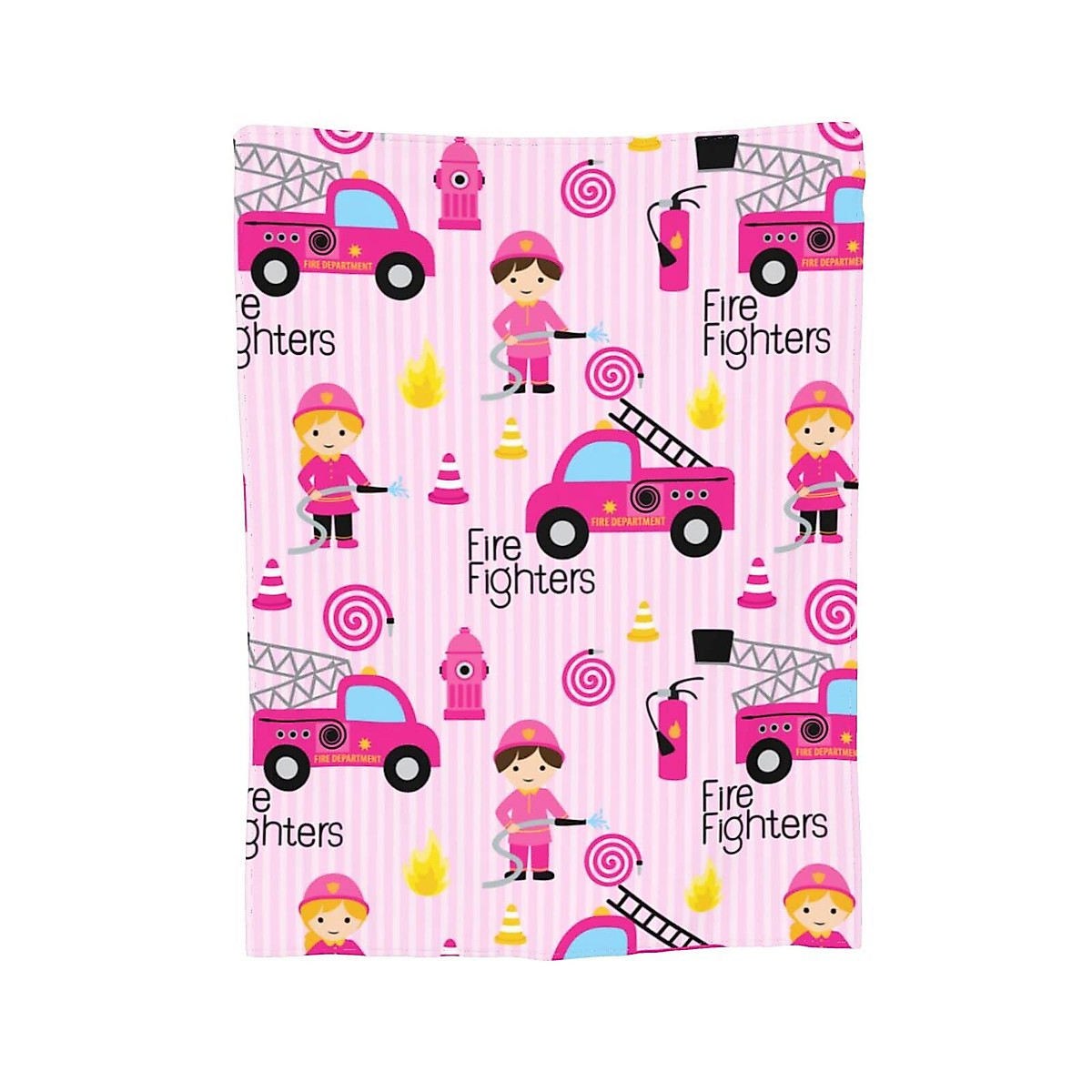 Girly Firefighters Cute Pink Fire Truck Throw Blanket Super Soft Warm Bed Blankets for Couch Bedroom Sofa Office Car, All Season Cozy Flannel Plush Blanket for Girls Boys Adults, 50"X40"