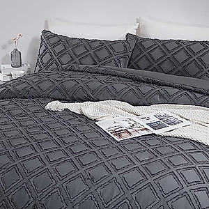 HOMBYS Boho Comforter Set California King Size, 108x98 Tufted Jacquard Geometry Bedding Comforter for King Bed, Shabby Chic Bed Sets with 2 Matching Pillow Cases,Grey