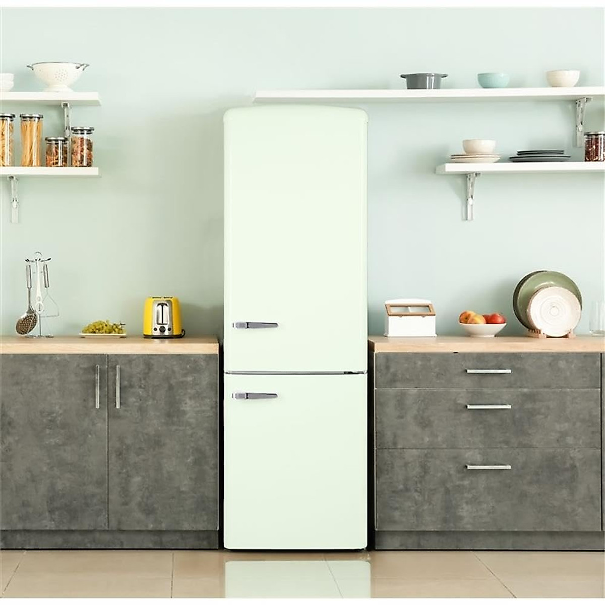 FORTÉ F12BFRES450RGN Retro Refrigerator with Freezer 24 inch 450 Series, 11.65 cu. ft. Capacity, Adjustable Glass Shelves, Crisper Drawer, LED Lighting, Egg Tray, Energy Star, Open Door Alarm, Green