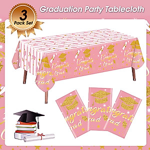 CESOF Graduation Tablecloth Party Decorations 2024, 3 Pack Black and Gold 54"x108" Congrats Grad Disposable Table Covers Plastic Cloth Tablecover for College High School Class of 2024 Party Supplies