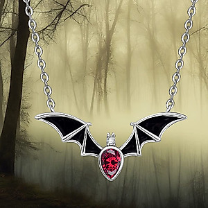 Halloween Bat Necklace Sterling Silver for Women Black Cubic Zirconia Chain Choker Vampire Witch Ghost Festival Classic Funny Cute Dainty Christmas Gift
