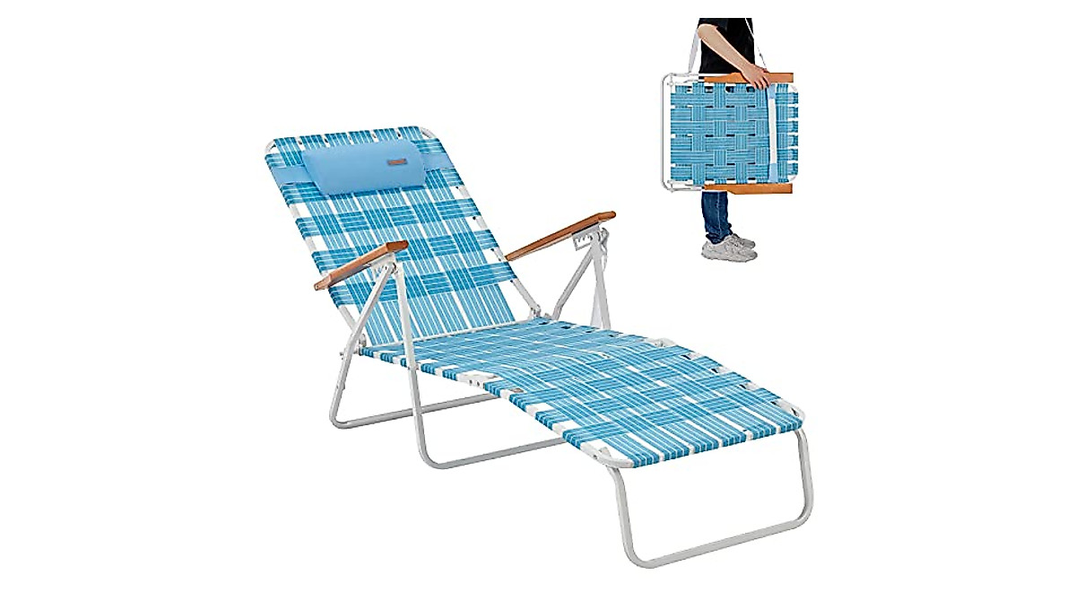 WEJOY Folding Webbing Lounge Chair - Adjustable Portable Outdoor Sunbed