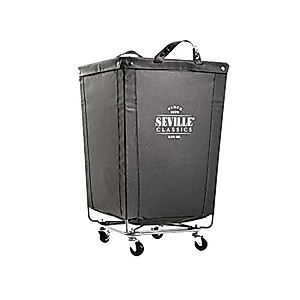 Seville Classics Large Commercial Heavy Duty Rolling Steel Frame Laundry Hamper Canvas Cart Bin w/Wheels for Hotel, Home, Closet, Bedroom (Patented), 18.1" D x 18.1" W, Gray