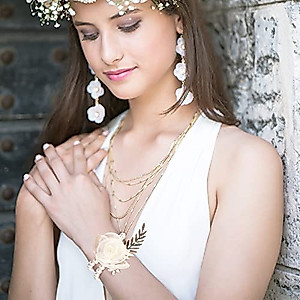 CIEHER 2 Pieces Pearl Wrist Corsage Elastic Bands Wristlets Flower Corsage Wristlet Stretch Pearl Wedding Wristband Faux Pearl Bead Corsage Accessories Bracelets for Wedding Party Prom Bride Bridesmaid Handmade Flower Rhinestones Wrist Corsage