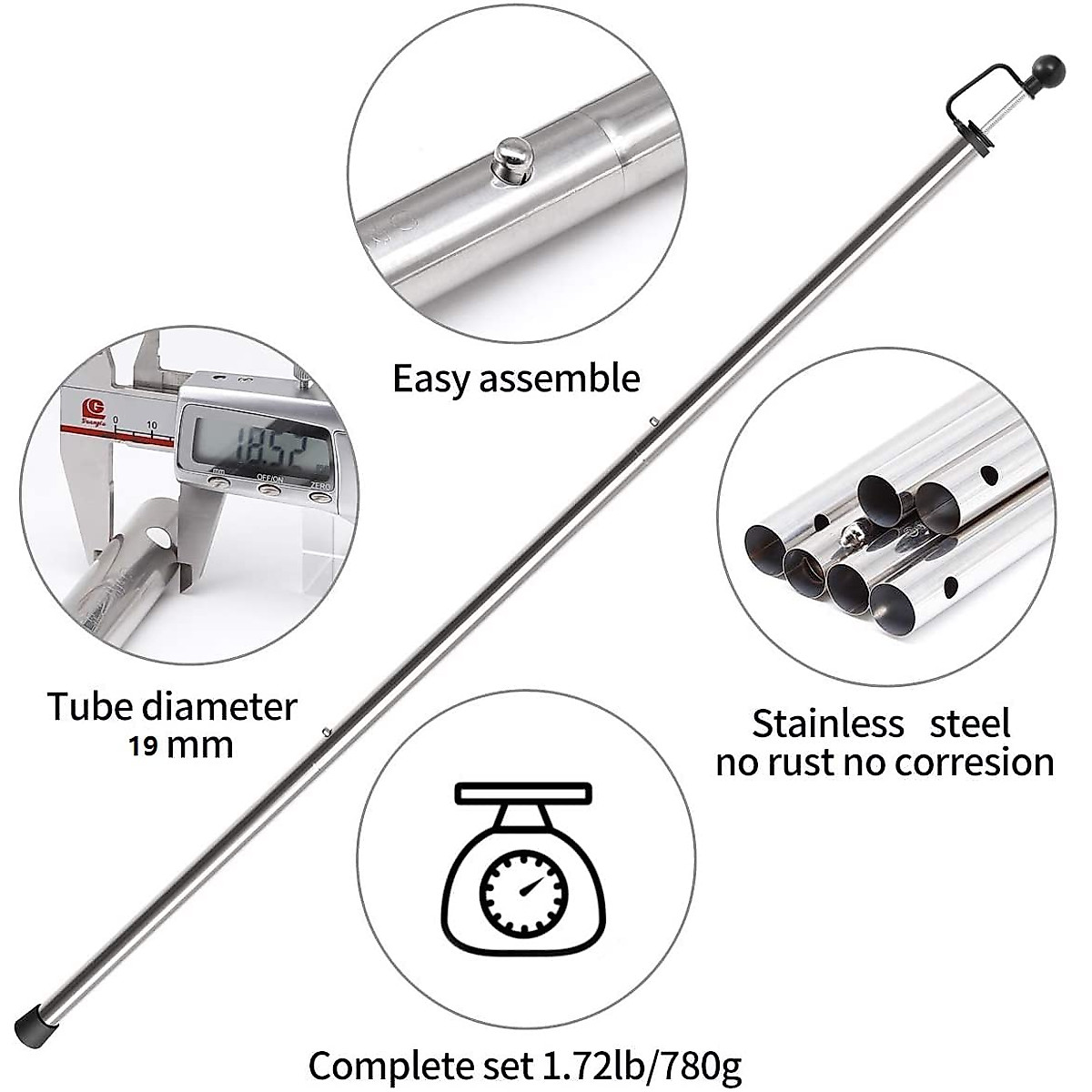 SANLIKE Tarp Poles Adjustable Tent Poles for Tarps Thickened Heavy Duty for Outdoor Canopy Shelter Awning Replacement 12pc Rods- 95in Set of 2 Canopy Poles