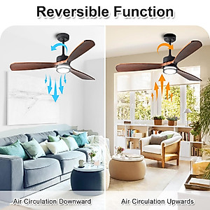 YELUFT 52'' Wood Ceiling Fans with Lights Remote Control,Quiet DC Motor,Outdoor Ceiling Fan with 3 Blades for Bedroom,Patio Living Room,Office