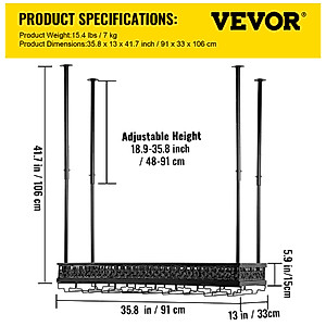 VEVOR Ceiling Wine Glass Rack, 35.8 x 13 inch Hanging Wine Glass Rack, 18.9-35.8 inch Height Adjustable Hanging Wine Rack Cabinet, Black Wall-Mounted Wine Glass Rack Perfect for Bar Cafe Kitchen