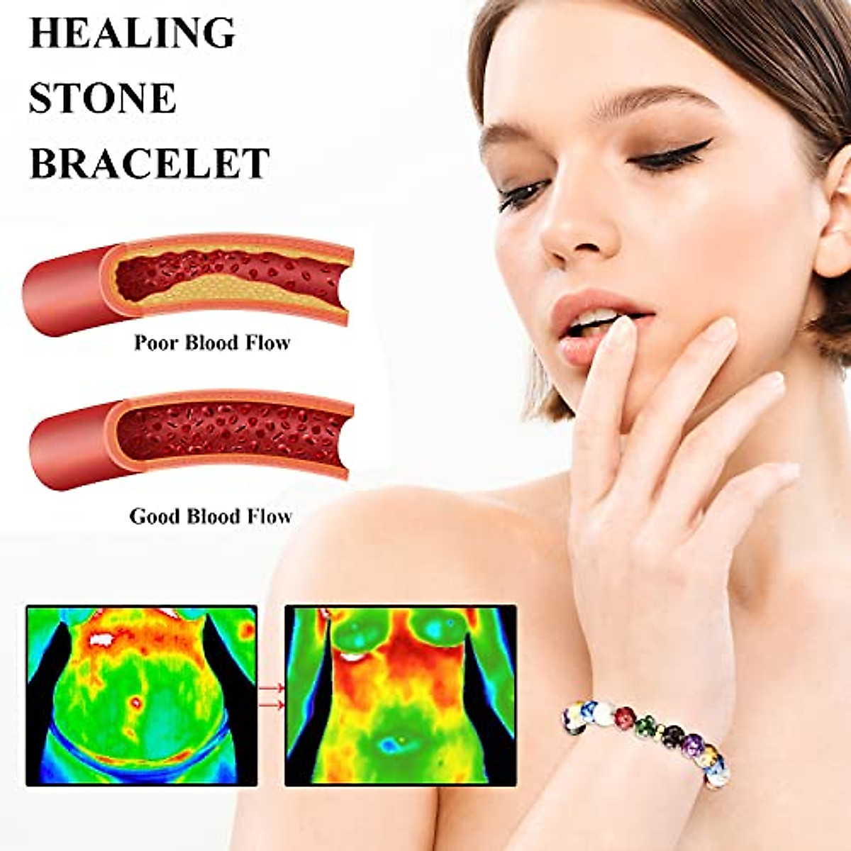 Pulsera Arus 7 Chakras Original,Healing Stones Bracelet Chakra Bracelets for Women 7 Chakra Bracelet Healing Crystal Stone Bracelets Yoga Balance Energy Volcanic Stones Bracelet Christmas Gifts