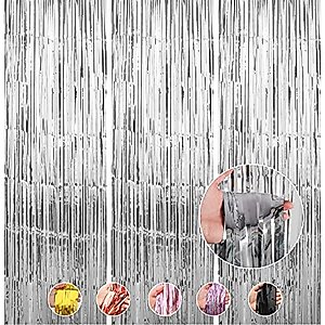 Crosize 3 Pack 3.3 x 9.9 ft Silver Foil Fringe Backdrop Curtain, Streamer Backdrop Curtains, Streamers Birthday Party Decorations, Tinsel Curtain for Parties, Photo Booth Backdrops, Party Decor