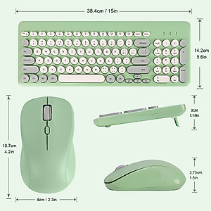 Arcwares Wireless Keyboard and Mouse Combo, Sweet Green Cute Keyboard, 2.4G USB Ergonomic Full-Sized Mute Keyboard for Computer, Laptop, PC Desktops, Mac