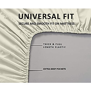 5-Piece Split Queen Sheets - Split Queen Sheets Sets for Adjustable - 600 Thread Count Egyptian Cotton Bedding Sheets and Pillowcases - Fitted Sheet Fits Upto 15" Deep Mattress, Ivory Solid