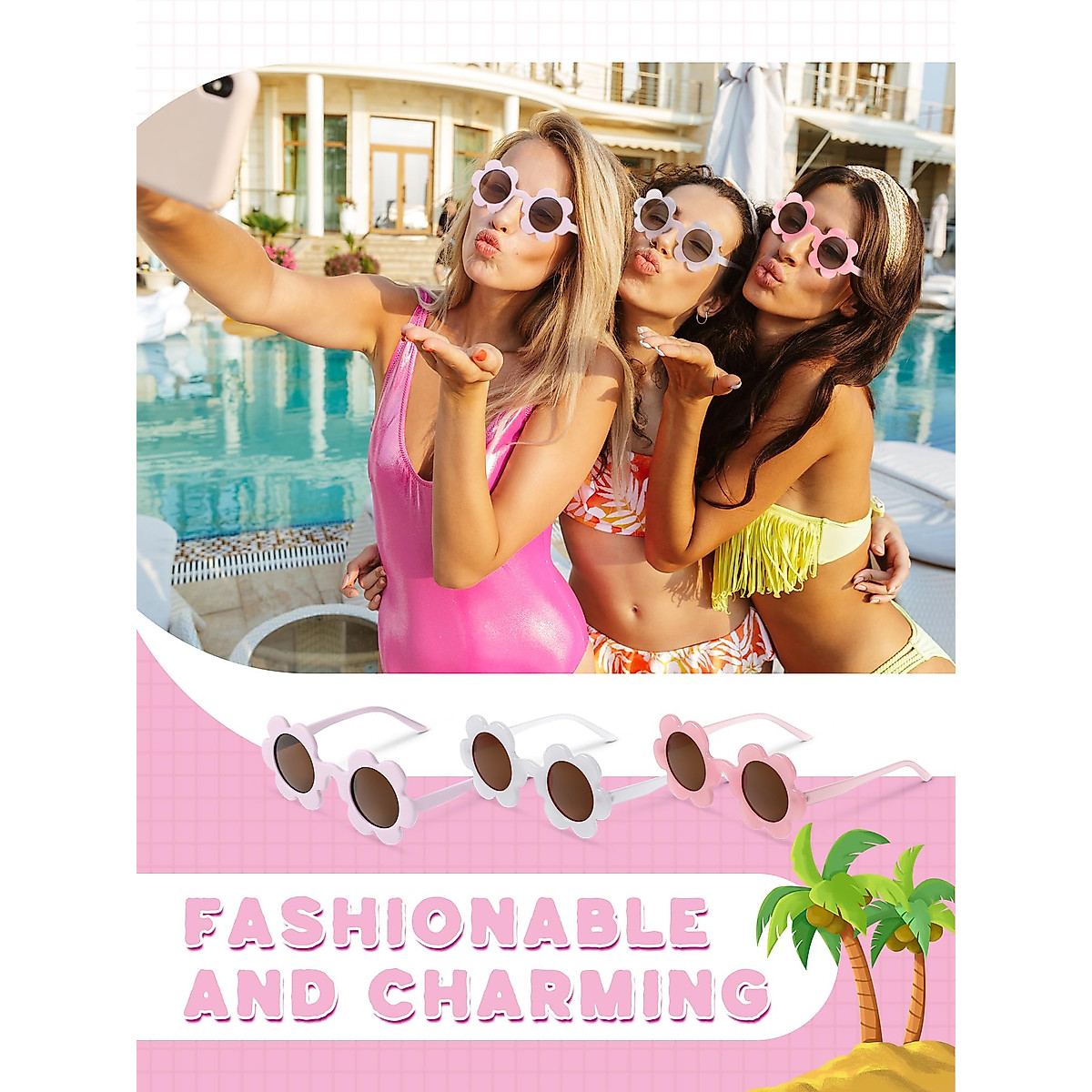 Kanayu 16 Pcs Adults Flower Sunglasses Daisy Flower Headbands Set, Round Flower Glasses Sunflower Hair Wreath Flower Crown (Classic Colors)