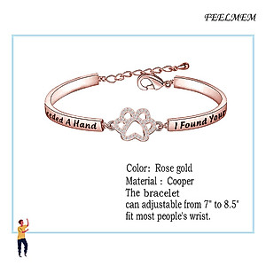 FEELMEM Dog Lover Gift Crystal Paw Print Charm When I Needed A Hand I Found Your Paw Bar Bracelet Gift for Dog Owner Dog Mom (rose gold)