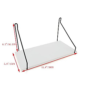 Pastlla 12" Bookshelf Wall Wooden Floating Wall Shelf Mounted Bedroom Wall Decor Bookshelf Living Room Flower Shelf for Office, Kitchen, Natural Burned Rustic Wood Wall Shelf with Metal Bracket(White)