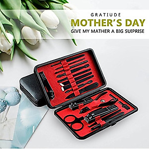 Manicure Set Pedicure Set Nail Clippers – Mifine 16 in 1 Stainless Steel Professional Pedicure Kit Nail Scissors Grooming kit with Black Leather Case