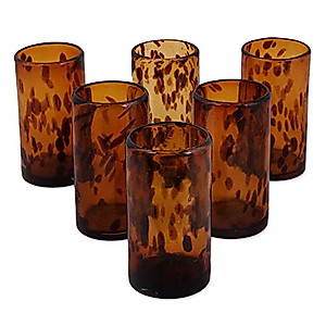 NOVICA Hand Blown Brown Recycled Glass Water Glasses,12 Oz 'Tall Tortoise Shell' (Set Of 6), Extra large, (15912)