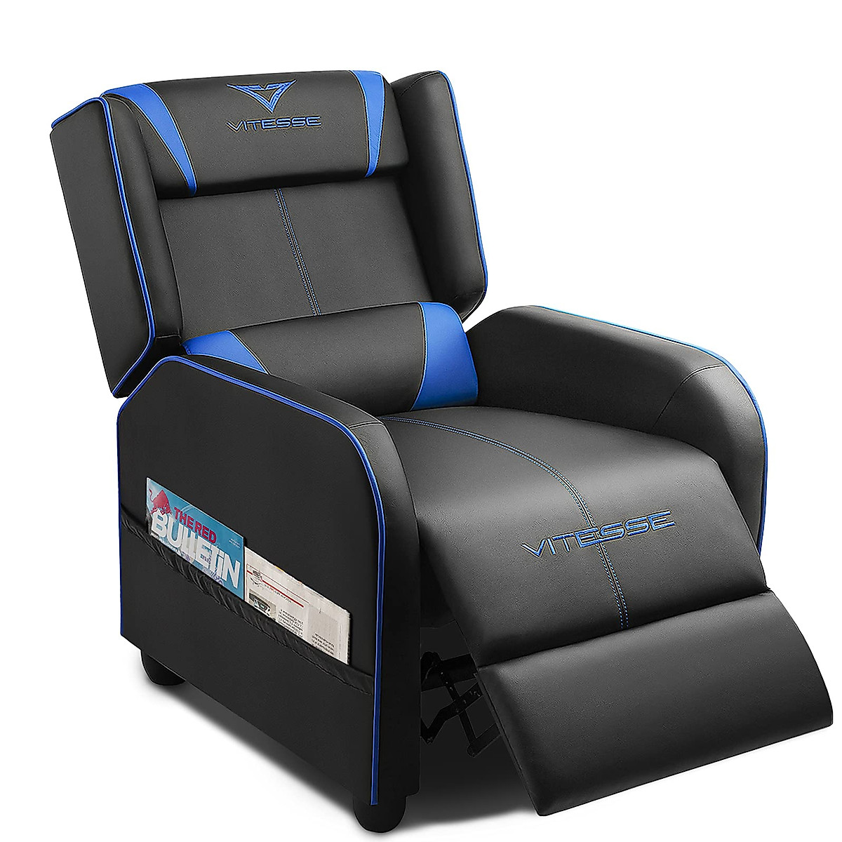 VIT Kids Recliner, Gaming Recliner Chair w/Footrest, Headrest, Lumbar Support & Side Pockets, Ergonomic Leather Lounge Chair for Living & Gaming Room, Adjustable Recliner Sofa for Boys Girls, Blue