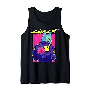 Cyberpunk pun Cat cybercat Japanese character cyberpunker Tank Top