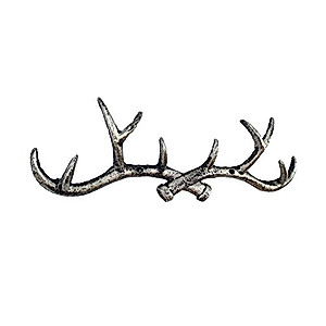 Handcrafted Model Ships Rustic Silver Cast Iron Antler Wall Hooks 15" - Iron Hook - Deer Wall Decor