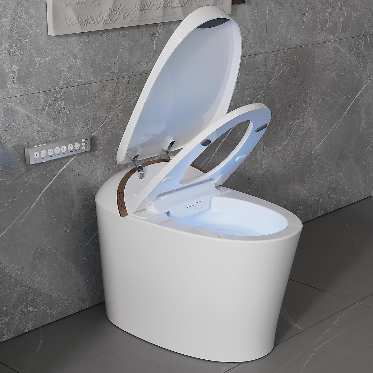 DeerValley Smart Toilet, One Piece Smart Toilet with Bidet Built in, Elongated Toilet with Auto Open & Close, Auto Flush, Warm Water Sprayer & Dryer, Heated Seat, Foot Kick Operation