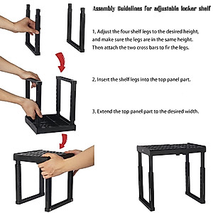 Locker Shelf for School Locker Adjustable Height and Width, Locker Organizer Shelf Stackable Locker Tools for Gym Lockers, Office, Back to School Essentials, Black