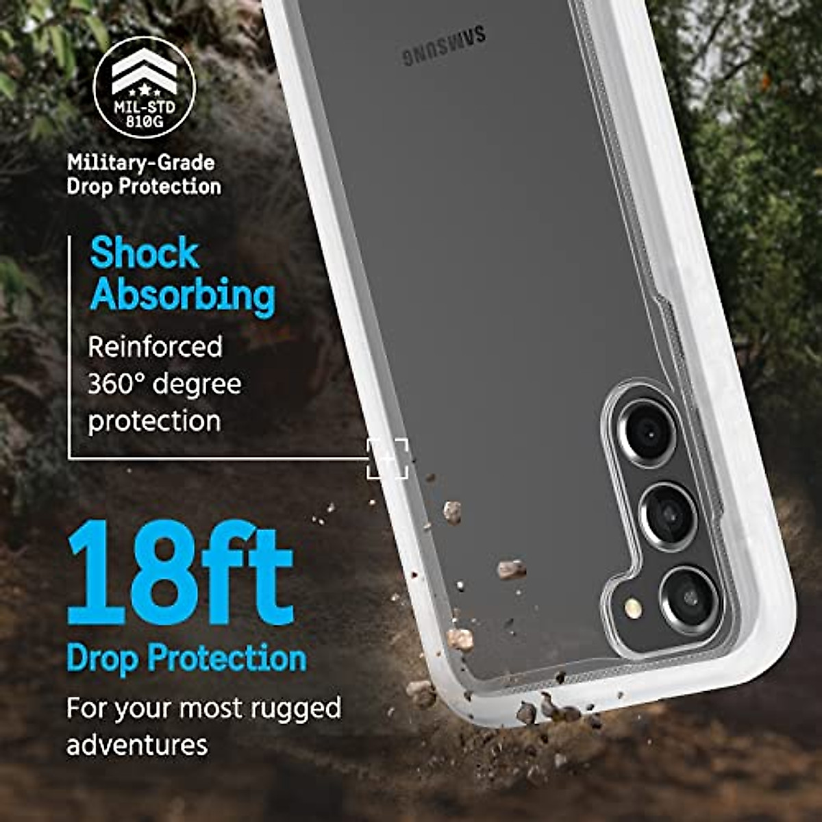Pelican Voyager - Samsung Galaxy S23 Case [6.1"] [18FT MIL-STD Drop Protection] [Wireless Charging] Phone Case for Samsung Galaxy S23 w/Belt Clip Holster Phone Stand - Anti Yellowing - Clear
