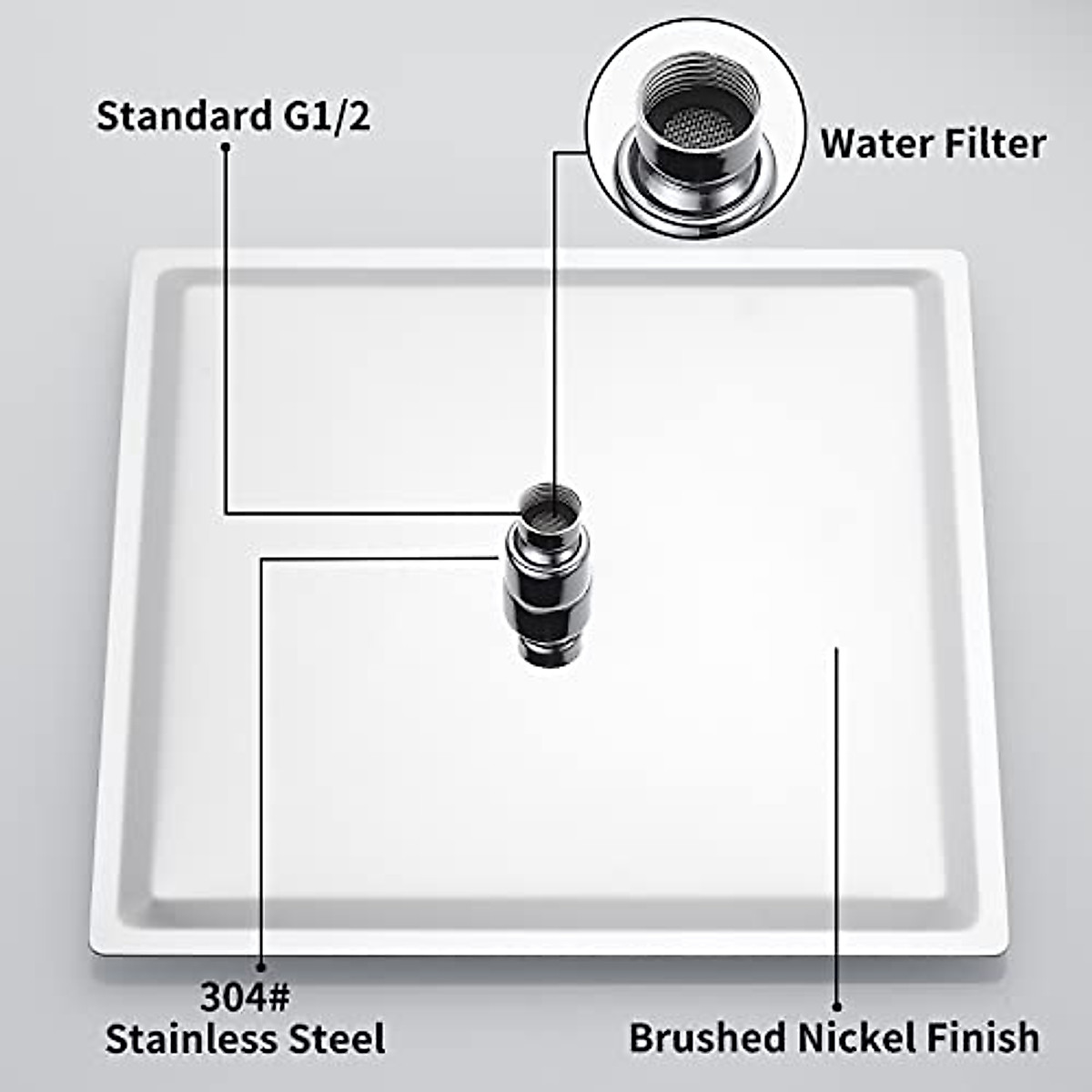 KSUCBOHAR Shower Head, 12 Inch High Pressure Rain Shower Head, Pressure Boosting Shower Head, Awesome Shower Experience, Stainless Steel Rainfall Shower Head (Square glossy)