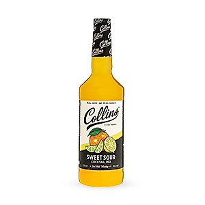 Collins Sweet and Sour Mix Made With Real Orange and Lemon Juice Classic Cocktail Recipe Ingredient, Home Bar Accessories Cocktail Mixers 32 fl oz
