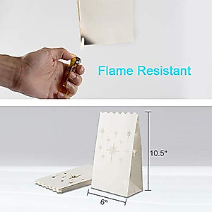 Homemory 24 PCS White Luminary Bags, Flame Resistant Candle Bags, Stars Design Luminaries for Wedding, Halloween, Thanksgiving, Party, Christmas