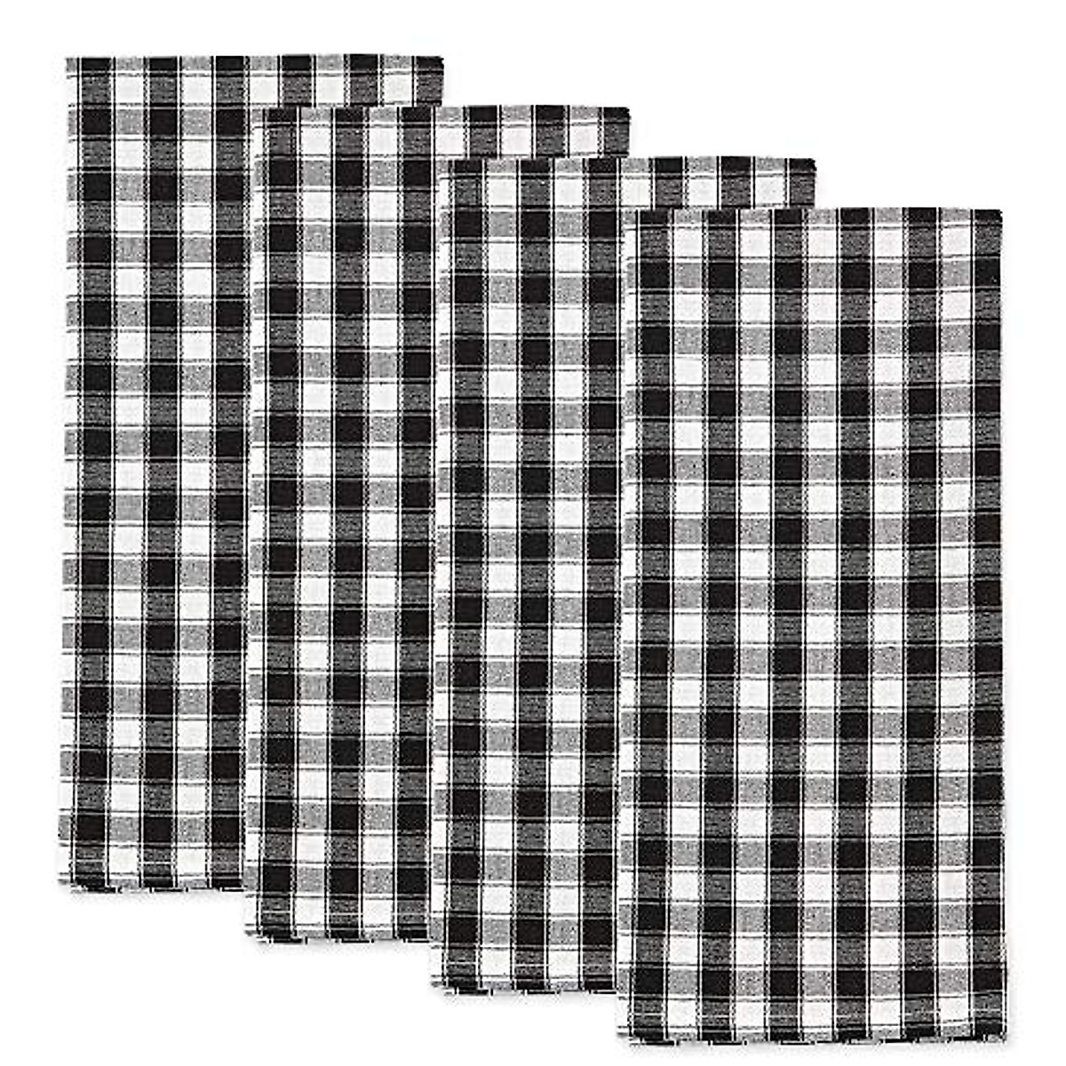 DII French Check Kitchen Collection Decorative Oversized Cotton Dishtowels, 18x28, Black/White, 4 Piece
