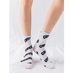 OYOANGLE Women's 6 Pairs Womens Funny socks Cozy Cute Printed Patterned Fun Socks Novelty Socks for Women Gifts Black and White Print One Size