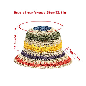 Minache Foldable Wide Brim Colorful Crochet Straw Hat Outdoor Sun Visor Hat UPF 50+ Summer for Women Girl, Creamy White
