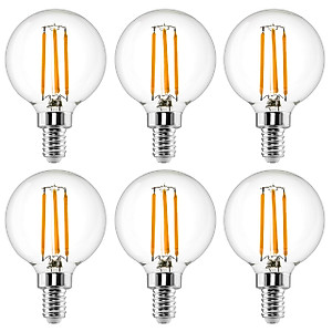 6 Pack G16.5 Light Bulb LED 4W - 2700K Warm White Dimmable 40W Equivalent E12 Candelabra Bulb 120V - Short Light Bulbs Bedroom, Kitchen, Pendant, Chandeliers, Vanity Bulbs, LED G50 Globe Light Bulbs