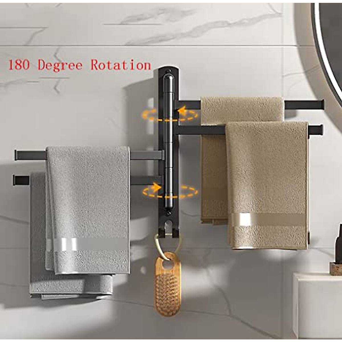 Swivel Towel Bar with 4 Arms Towel Rail Rack Holder Organizer Rod Pole Hanger Wall Mounted 180 Degree Rotation for Bathroom Kitchen Bath¡­