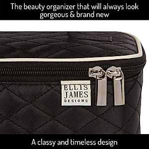 Ellis James Designs Large Travel Makeup Bag Organizer - Cosmetics Train Case Toiletry Bags for Women - Black - With Handle & Make Up Brush Holders - Professional Hair Dryer Cases & Beauty Storage