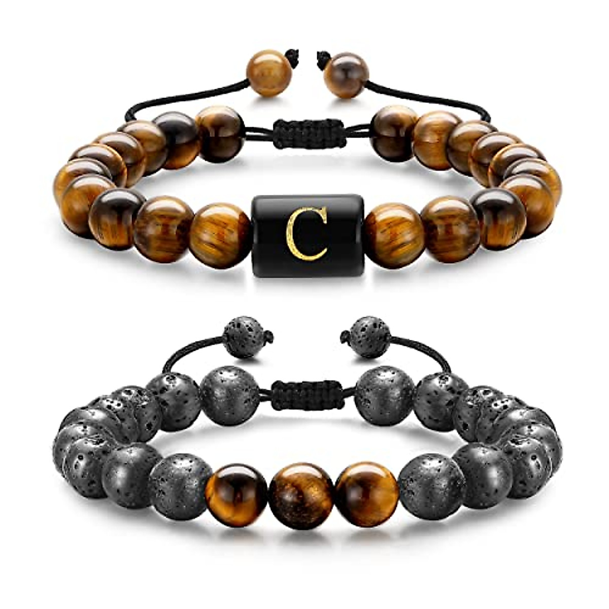 M MOOHAM Birthday Gifts for Men Bracelets - Beaded Bracelets for Men Funny Gifts for Men Initial C Bracelet Personalized Gifts for Men Christmas Gifts for Teen