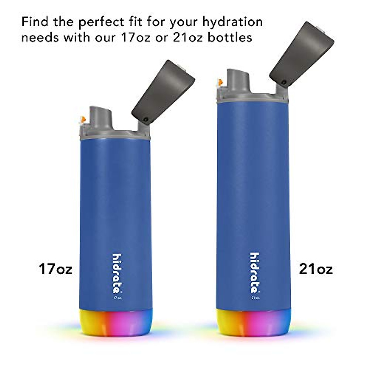 Hidrate Spark PRO Smart Water Bottle - Tracks Water Intake & Glows to Remind You to Stay Hydrated - Chug Lid, Steel, 21 oz, Deep Blue