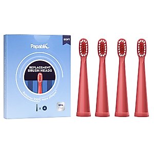 Papablic Kids Electric Toothbrush Replacement Heads Red (4 Pack)