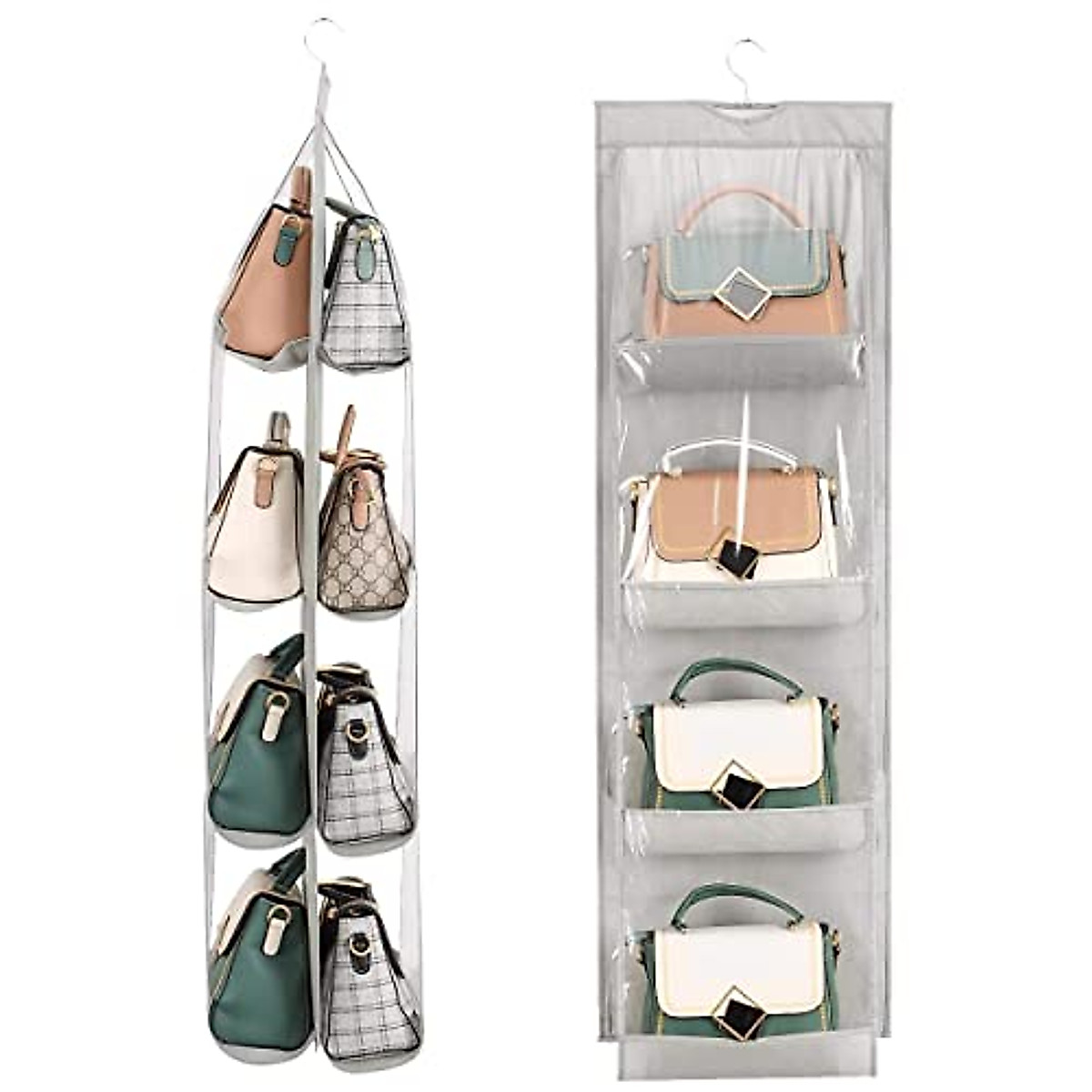 ZB.soar Handbag Purse Organizer, 8 Pockets, Dust Proof Purse Organizer Closet, Wardrobe Closet Organizer, Washable Handbag Organizer for Women Small and Medium Size Handbags Purse (Grey)