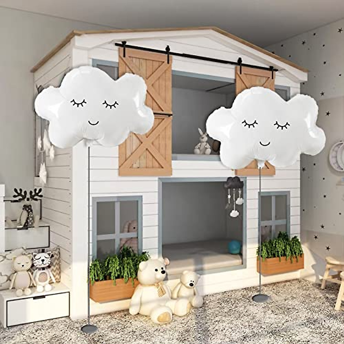 4 Pieces White Cloud Mylar Foil Balloons Smiling Face Balloons Party Supplies for Baby Shower Themed Party Wedding Engagement Decorations