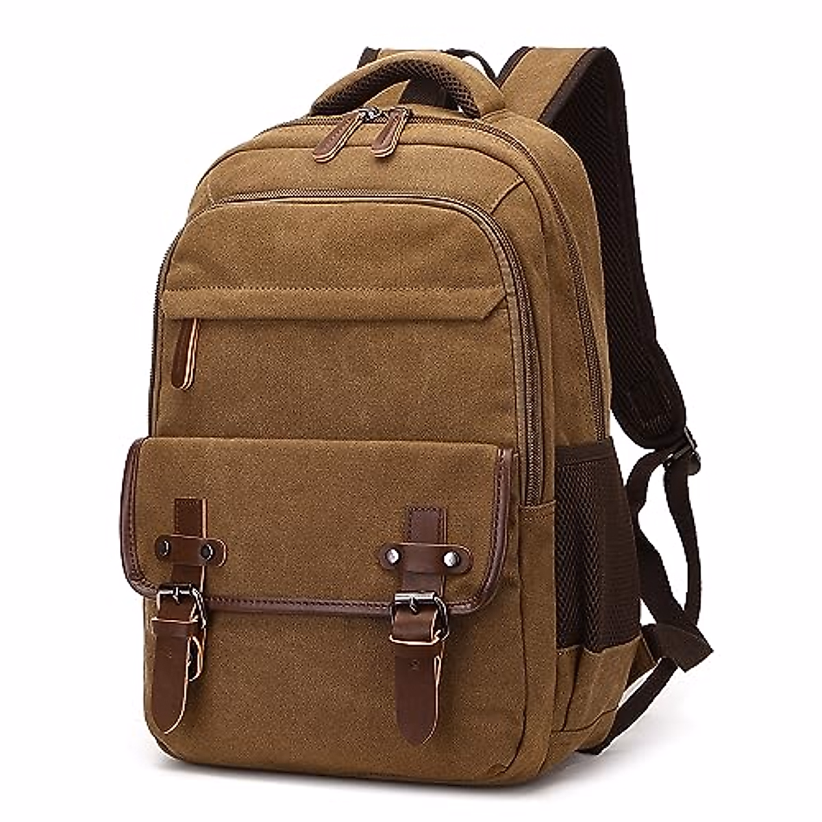 VAZUOOL Canvas Laptop Backpack, Vintage Daypack for Men Women, Brown Travel Rucksack Backpack College Bookbag Work Computer Bag Fits 15.6 Inch Laptop, Brown