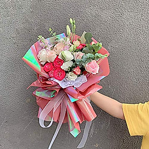 BBC Iridescent Double Sided Flower Wrapping Paper Florist Bouquet Packaging, 20 Sheets (White)