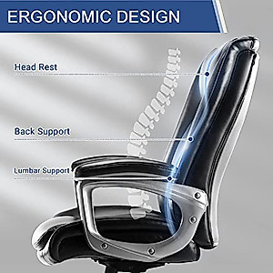 ZUNMOS Home Office Executive High Back Ergonomic Desk Height Managerial Rolling Swivel Chair with Adjustable Lumbar Support, Faux Leather, Black