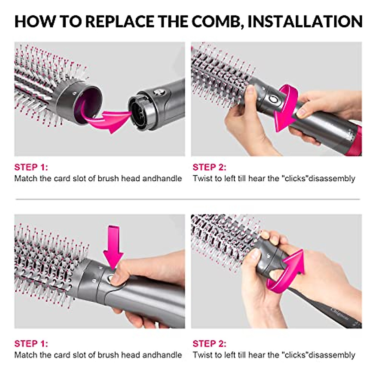 Hair Dryer Brush and Volumizer Styler, Hot Air Brush, Negative Ionic Electric Hair Curler Straightener Brush, Detachable & Interchangeable Brush Head Attachment, for Straightening Curling Drying