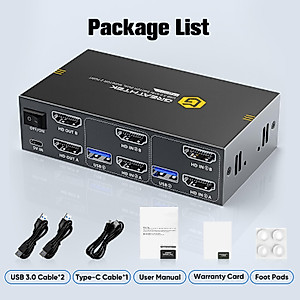 USB3.0 KVM Switch 2 Monitors 2 Computers HDMI 4K@60Hz for PCs Share USB Devices, Dual Monitor KVM Switch Support Wired Remote Control and Button Switch, Adaptive EDID