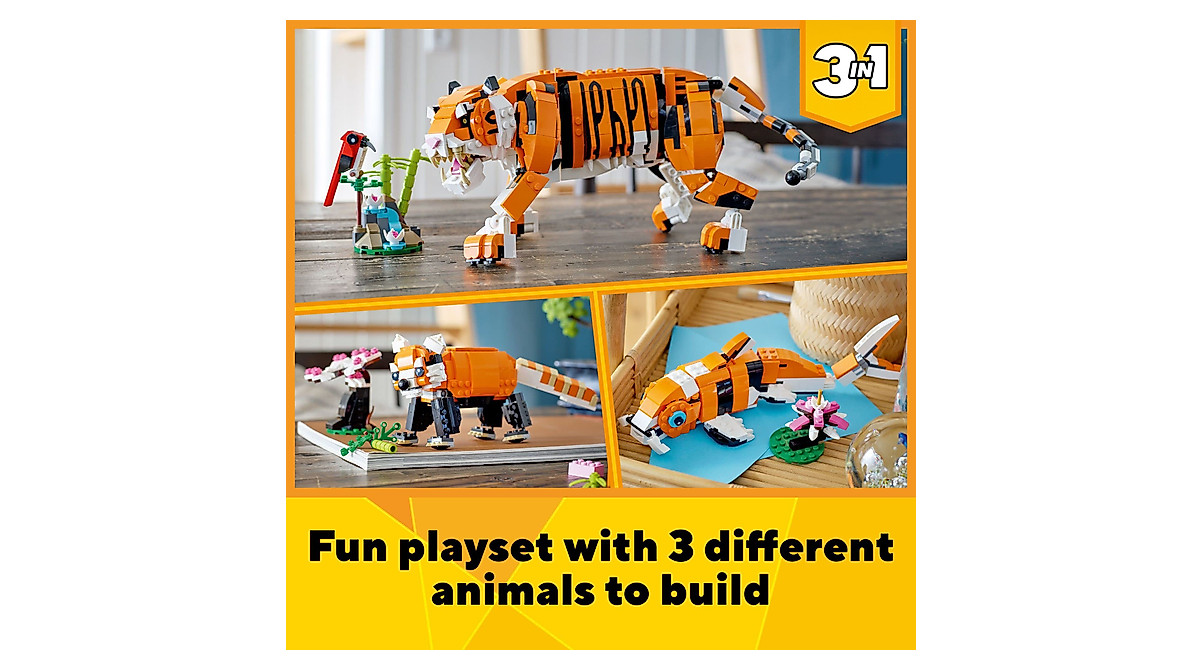 LEGO Creator 3-in-1 Majestic Tiger Building Set - Kids' Animal Toy