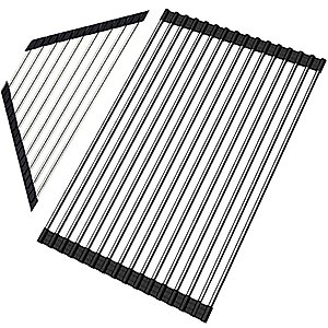 Corner Sink Drying Rack Roll up Dish Drying Dry Rack with Utensil Holder Over The Sink Multipurpose Foldable 304 Stainless Steel Drainer for Kitchen Sink Counter Triangle Drain Combination Packages
